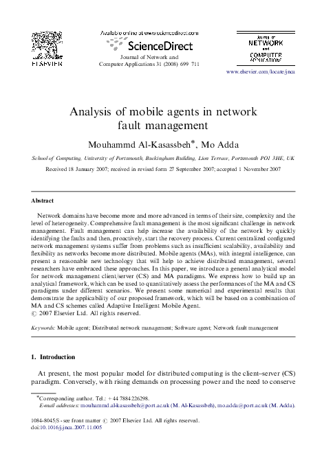 (PDF) Analysis of mobile agents in network fault management