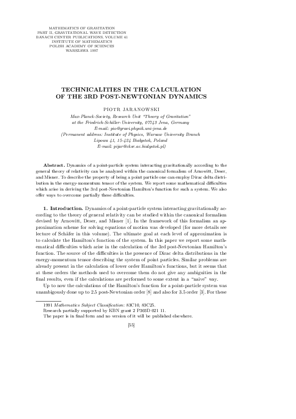 Pdf Technicalities In The Calculation Of The 3rd Post Newtonian Dynamics
