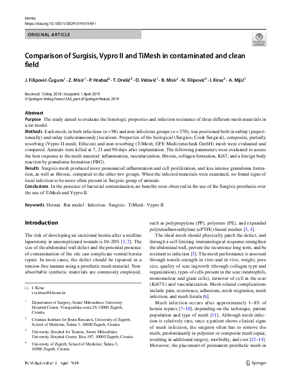 (PDF) Comparison of Surgisis, Vypro II and TiMesh in contaminated and ...