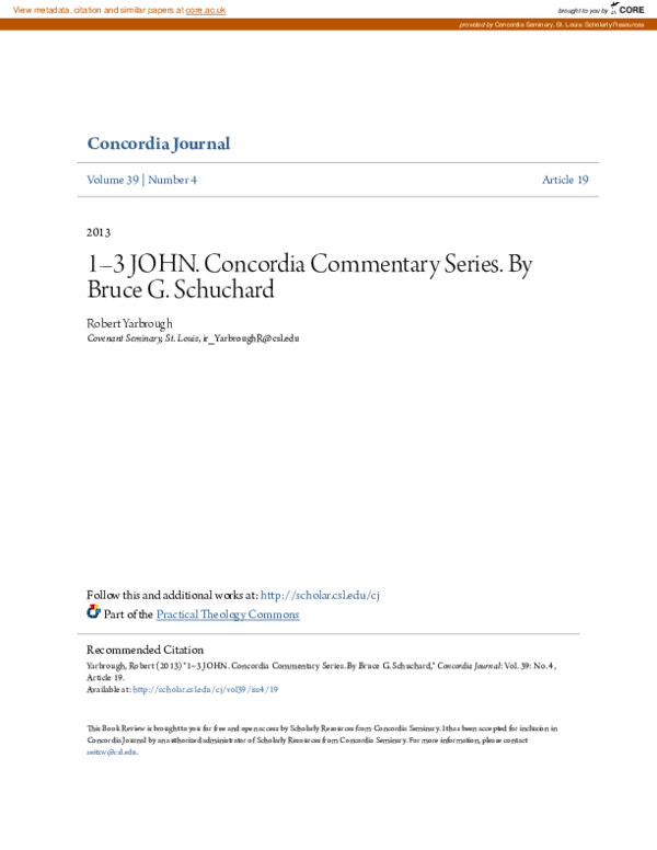 (PDF) 1–3 JOHN. Concordia Commentary Series. By Bruce G. Schuchard