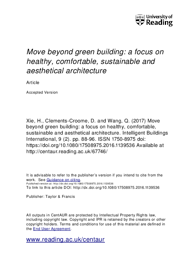 (PDF) Move beyondgreen building: A focus on healthy, comfortable ...