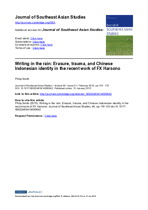 (PDF) Writing in the rain: Erasure, trauma, and Chinese Indonesian ...