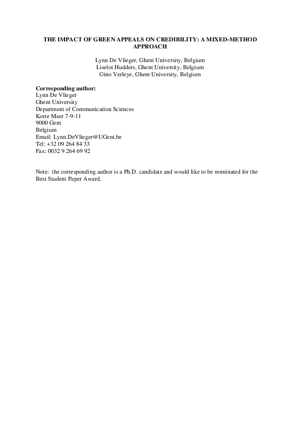 (PDF) The impact of green appeals on credibility: a mixed-method approach