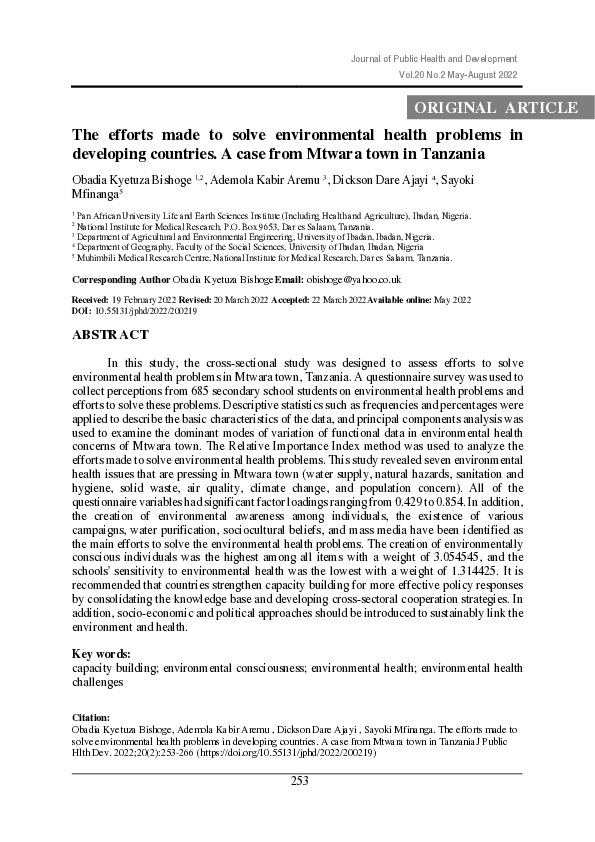 (PDF) The efforts made to solve environmental health problems in ...