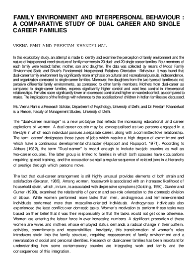 (PDF) Family Environment and Interpersonal Behaviour : A Comparative ...