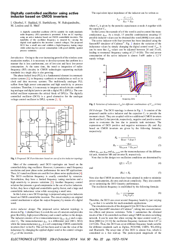 (PDF) Digitally controlled oscillator using active inductor based on CMOS inverters