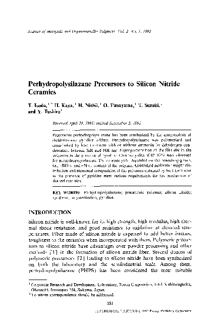 (PDF) Perhydropolysilazane precursors to silicon nitride ceramics