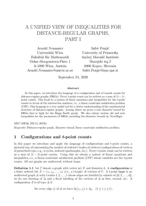 (PDF) A unified view of inequalities for distance-regular graphs, part I