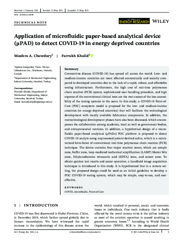 (PDF) Application of microfluidic paper‐based analytical device ( μPAD ) to detect COVID ‐19 in ...