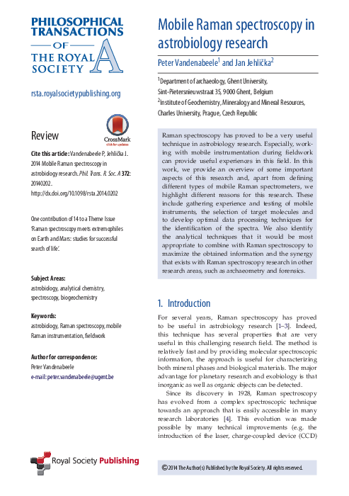 (PDF) Mobile Raman spectroscopy in astrobiology research