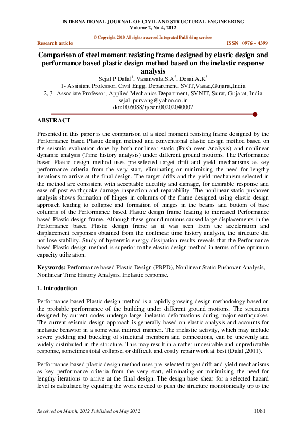 (PDF) Comparative Evaluation of Elastic vs Performance Based Plastic Design