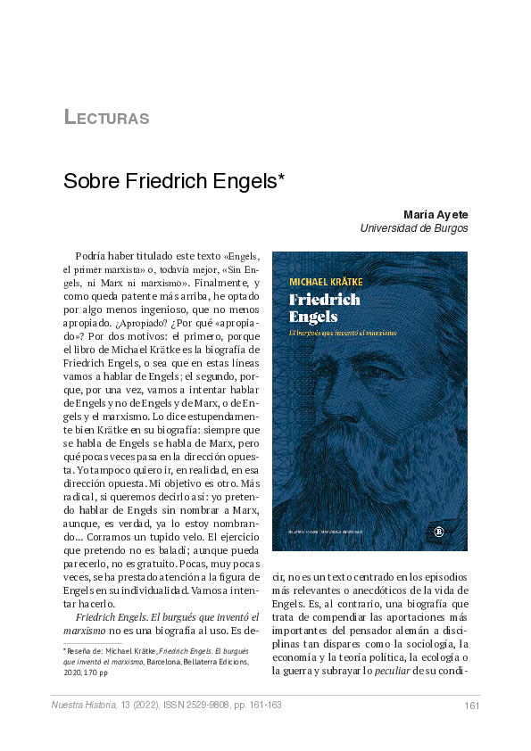 (PDF) Reseña "Friedrich Engels. El burgués que inventó el marxismo", de ...
