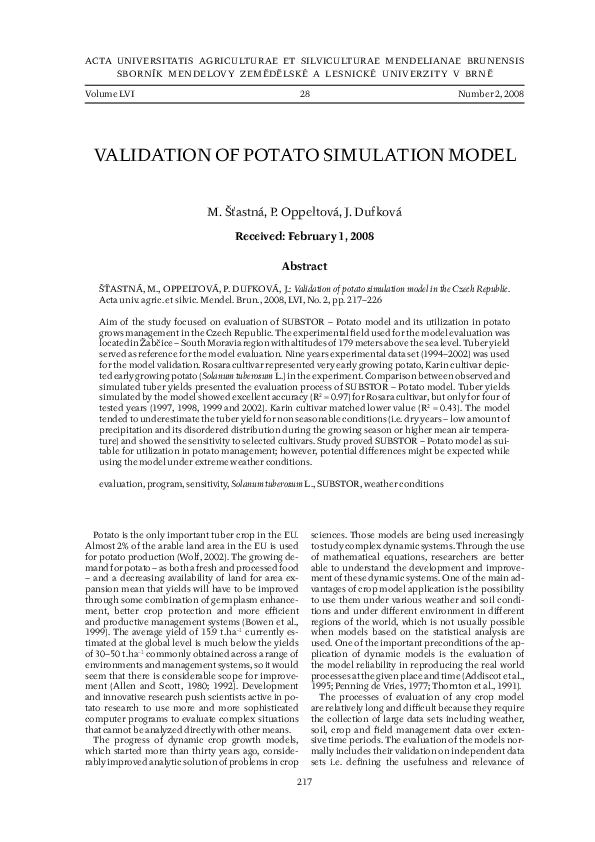 (PDF) Validation of potato simulation model