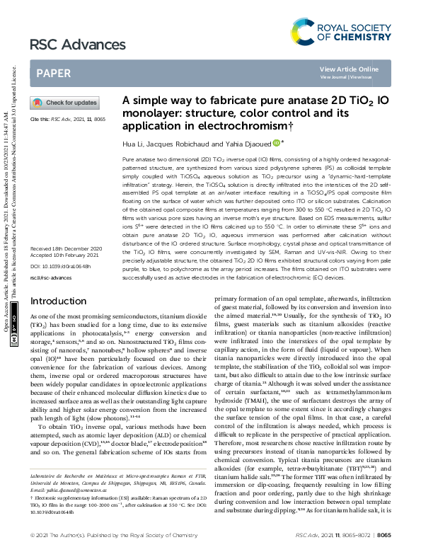 (PDF) A simple way to fabricate pure anatase 2D TiO2 IO monolayer ...
