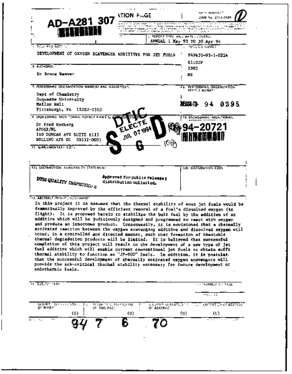 (PDF) Development of Oxygen Scavenger Additives for Jet Fuels