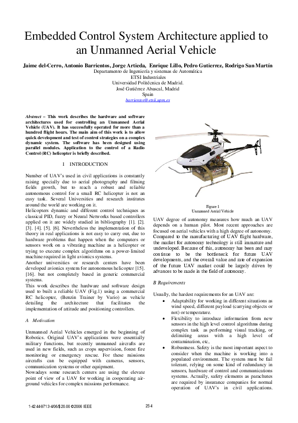 (PDF) Embedded Control System Architecture applied to an Unmanned Aerial Vehicle