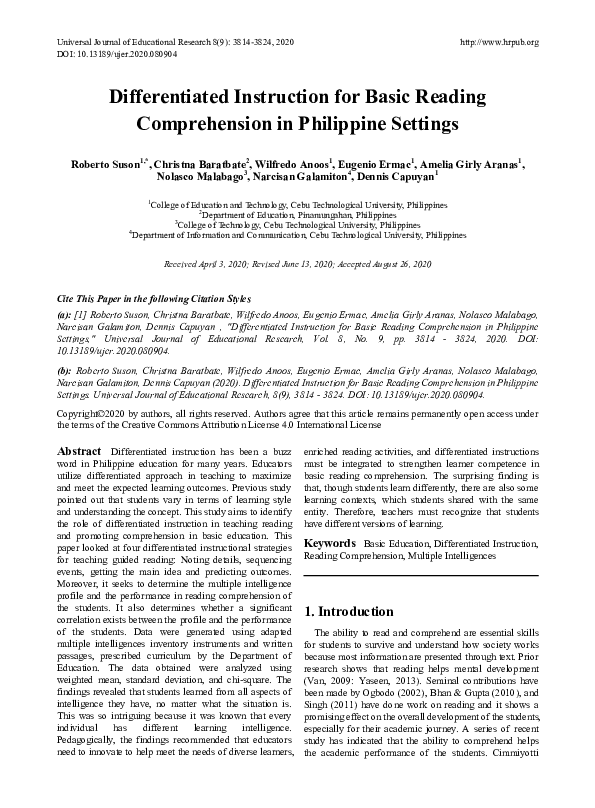 (PDF) Differentiated Instruction for Basic Reading Comprehension in ...