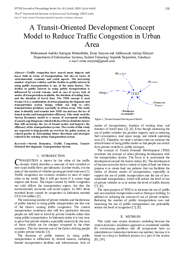 (PDF) A Transit-Oriented Development Concept Model to Reduce Traffic Congestion in Urban Area