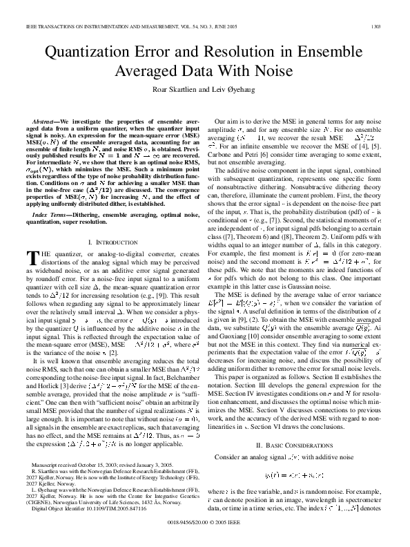 (PDF) Quantization Error and Resolution in Ensemble Averaged Data With Noise