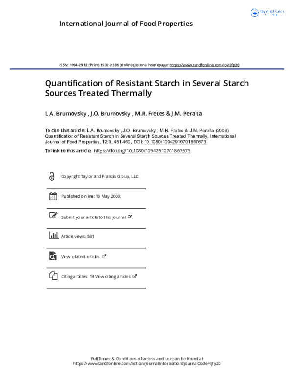 (PDF) Quantification of Resistant Starch in Several Starch Sources ...