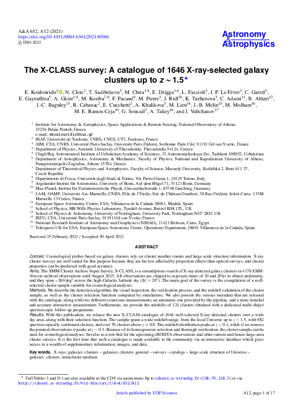 (PDF) The X-CLASS survey: A catalogue of 1646 X-ray-selected galaxy ...