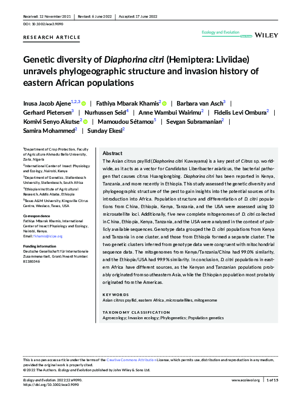 (PDF) Genetic diversity of Diaphorina citri (Hemiptera: Liviidae ...