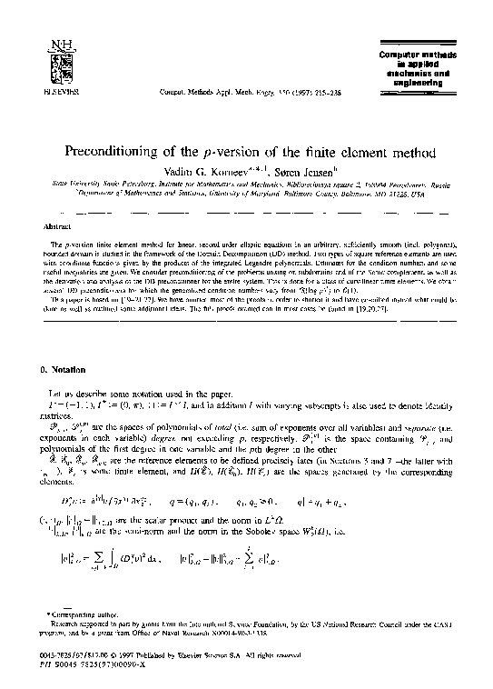 Pdf Preconditioning Of The P Version Of The Finite Element Method Vadim Korneev