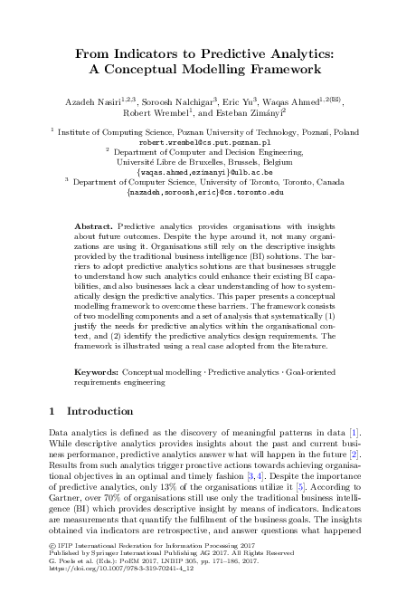 (PDF) From Indicators to Predictive Analytics: A Conceptual Modelling Framework