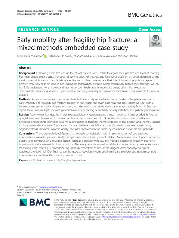 (PDF) Early mobility after fragility hip fracture: a mixed methods ...