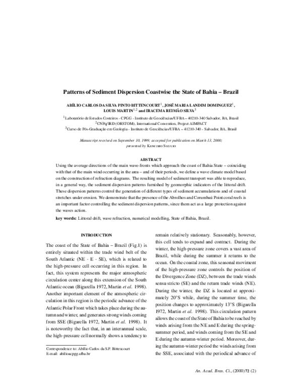 (PDF) Patterns of sediment dispersion coastwise the State of Bahia - Brazil