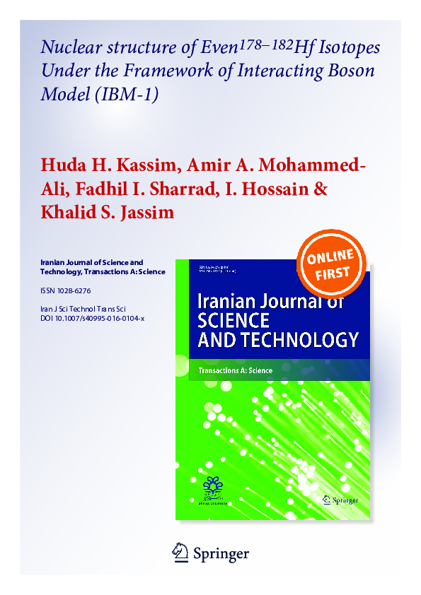 (PDF) Nuclear structure of Even178−182Hf Isotopes Under the Framework ...