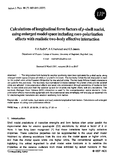 Pdf Calculations Of Longitudinal Form Factors Of P Shell Nuclei Using Enlarged Model Space