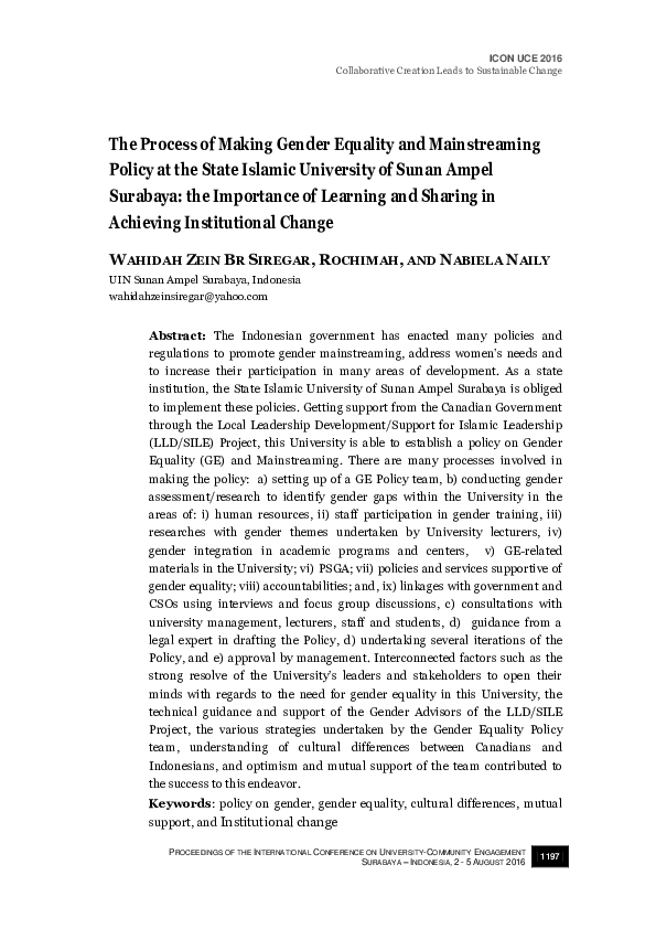 (PDF) The Process of Making Gender Equality and Mainstreaming Policy at ...