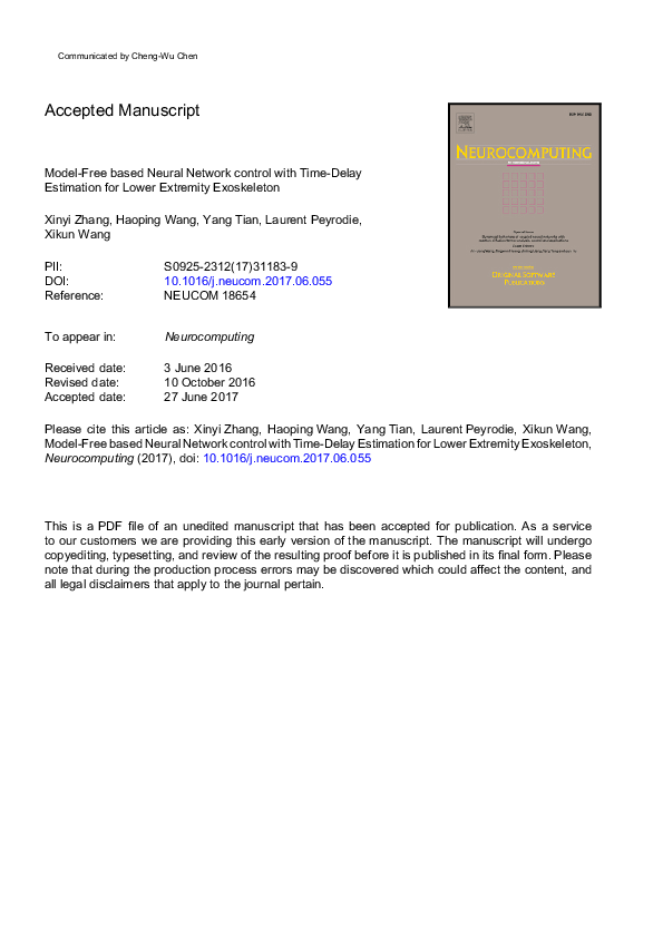 Pdf Model Free Based Neural Network Control With Time Delay 8930