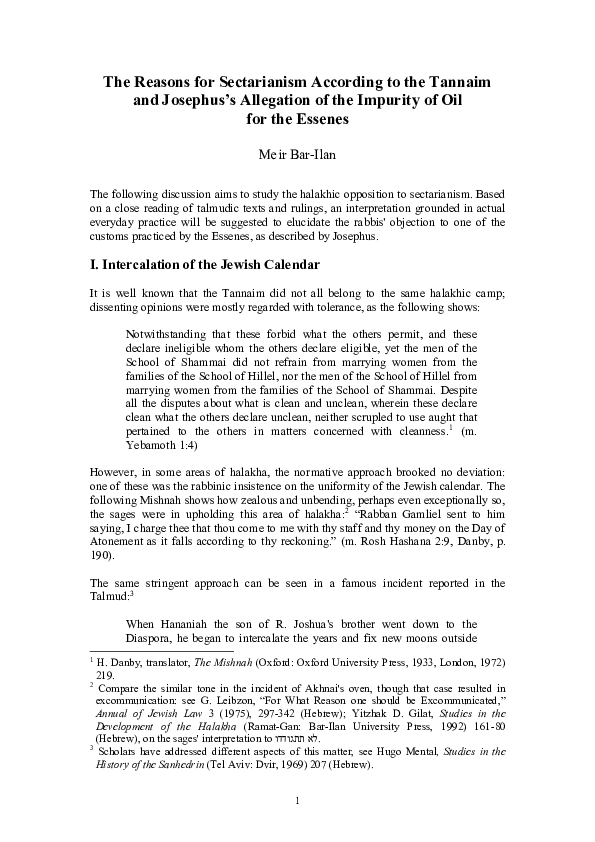 (PDF) The Reasons for Sectarianism According to the Tannaim and ...