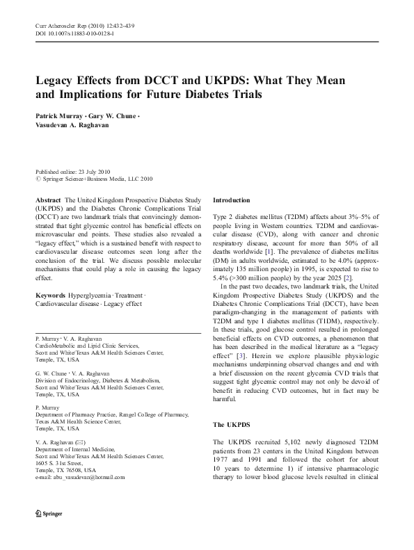 (PDF) Legacy effects from DCCT and UKPDS: what they mean and ...