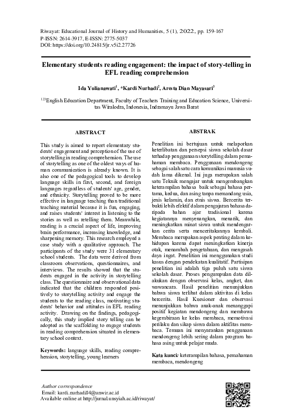 (PDF) Elementary Students Reading Engagement: the Impact of Story-Telling in EFL Reading ...