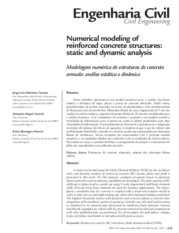 (PDF) Numerical modeling of reinforced concrete structures: static and dynamic analysis