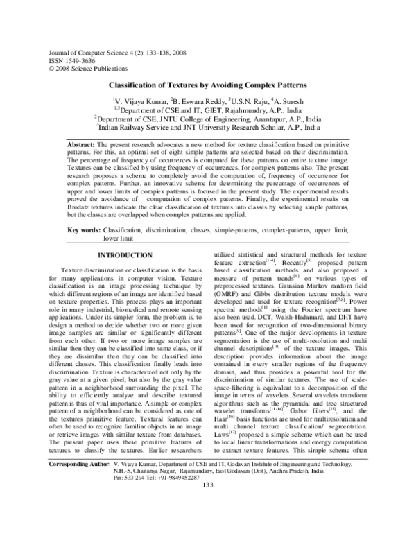 (PDF) Classification of Textures by Avoiding Complex Patterns