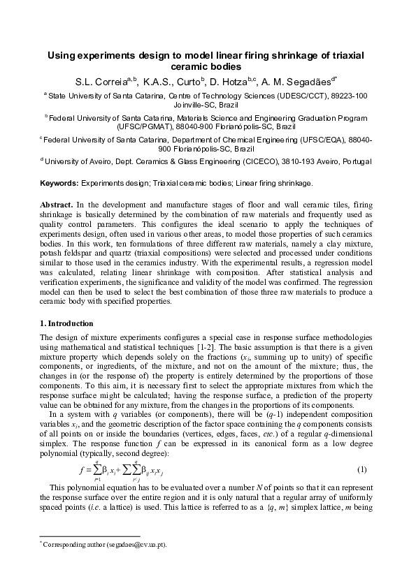 (PDF) Using Experiments Design to Model Linear Firing Shrinkage of ...