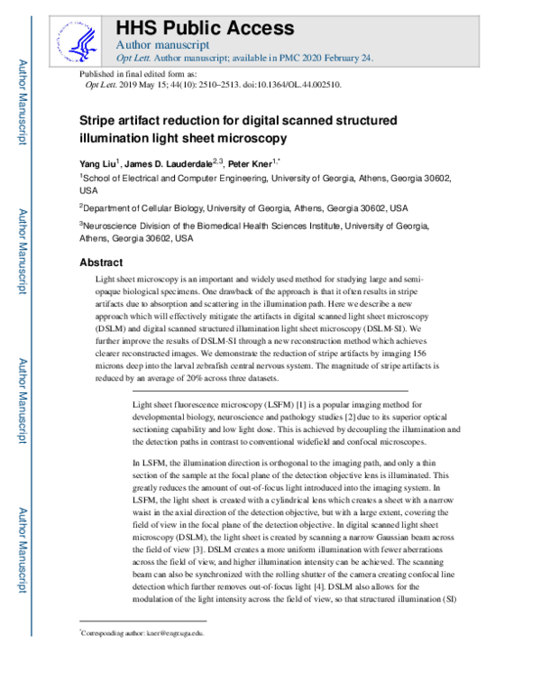 (PDF) Stripe artifact reduction for digital scanned structured illumination light sheet microscopy