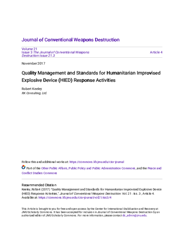 (PDF) Quality Management and Standards for Humanitarian Improvised ...
