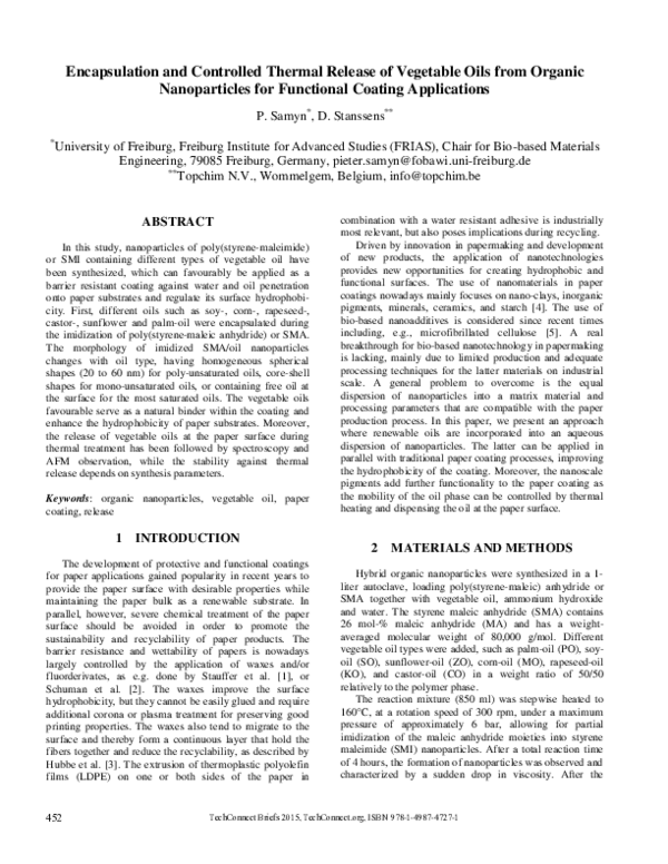 (PDF) Encapsulation and controlled thermal release of vegetable oils ...