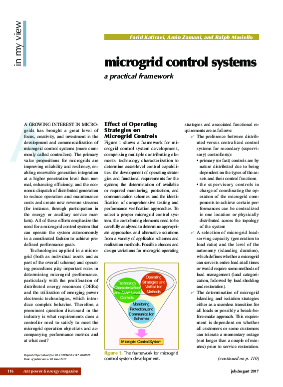 (PDF) Microgrid Control Systems: A Practical Framework [In My View]