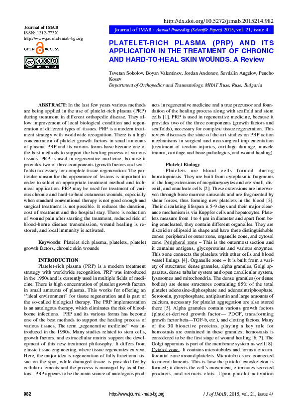 (PDF) PLATELET-RICH PLASMA (PRP) AND ITS APPLICATION IN THE TREATMENT ...