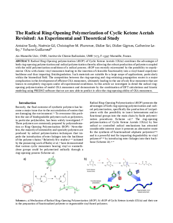 (PDF) The Radical Ring-Opening Polymerization of Cyclic Ketene Acetals Revisited: An ...