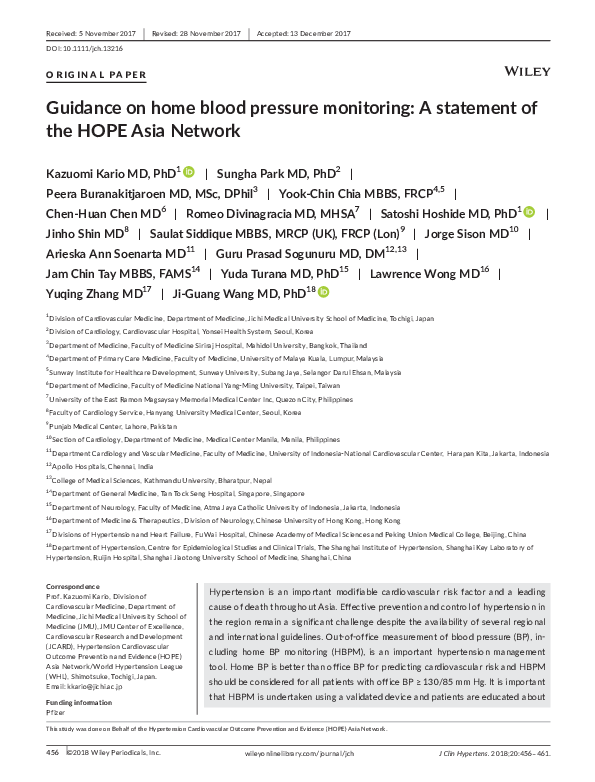 (PDF) Guidance on home blood pressure monitoring: A statement of the ...