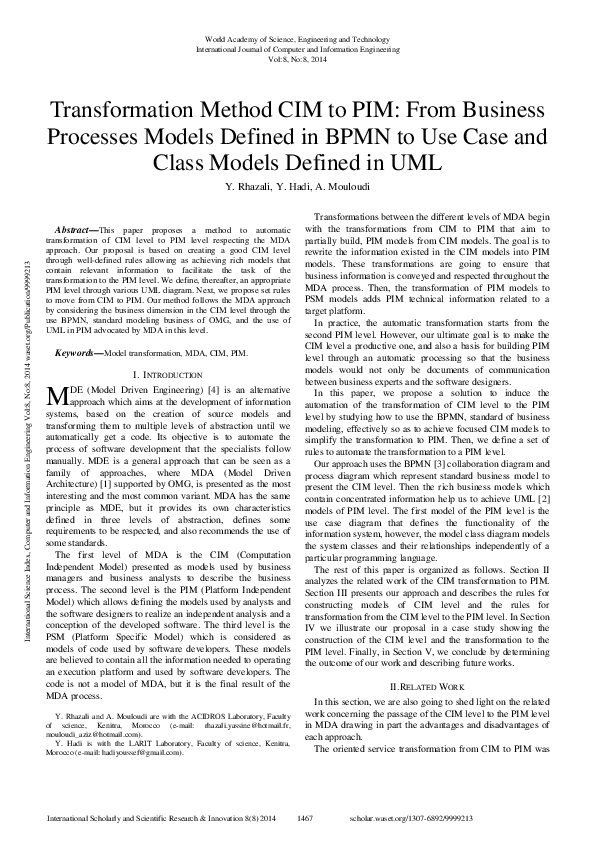 (PDF) Transformation Method Cim To Pim: From Business Processes Models Defined In Bpmn To Use ...