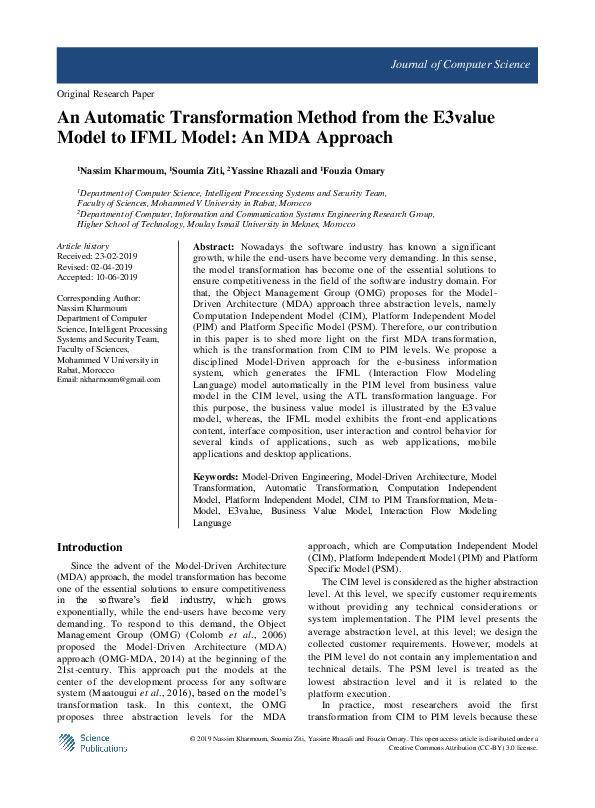 (PDF) An Automatic Transformation Method from the E3value Model to IFML ...