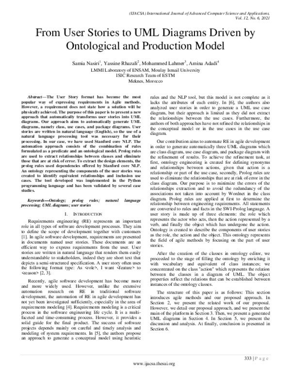 (PDF) From User Stories to UML Diagrams Driven by Ontological and Production Model